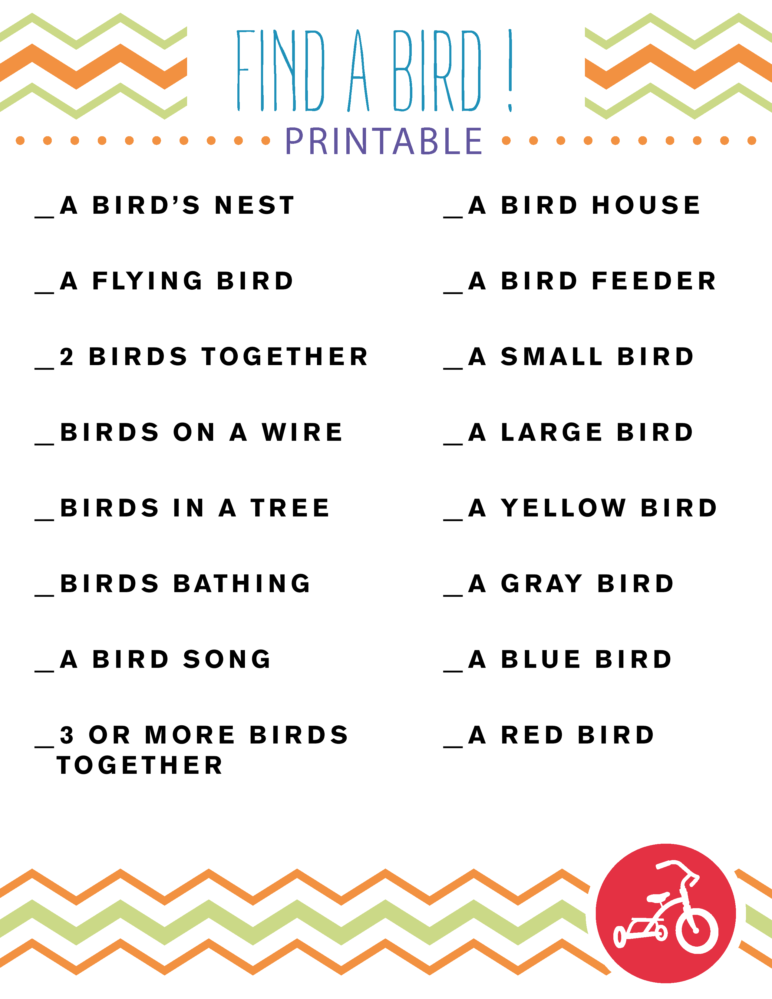 Bird Watching Scavenger Hunt for Kids